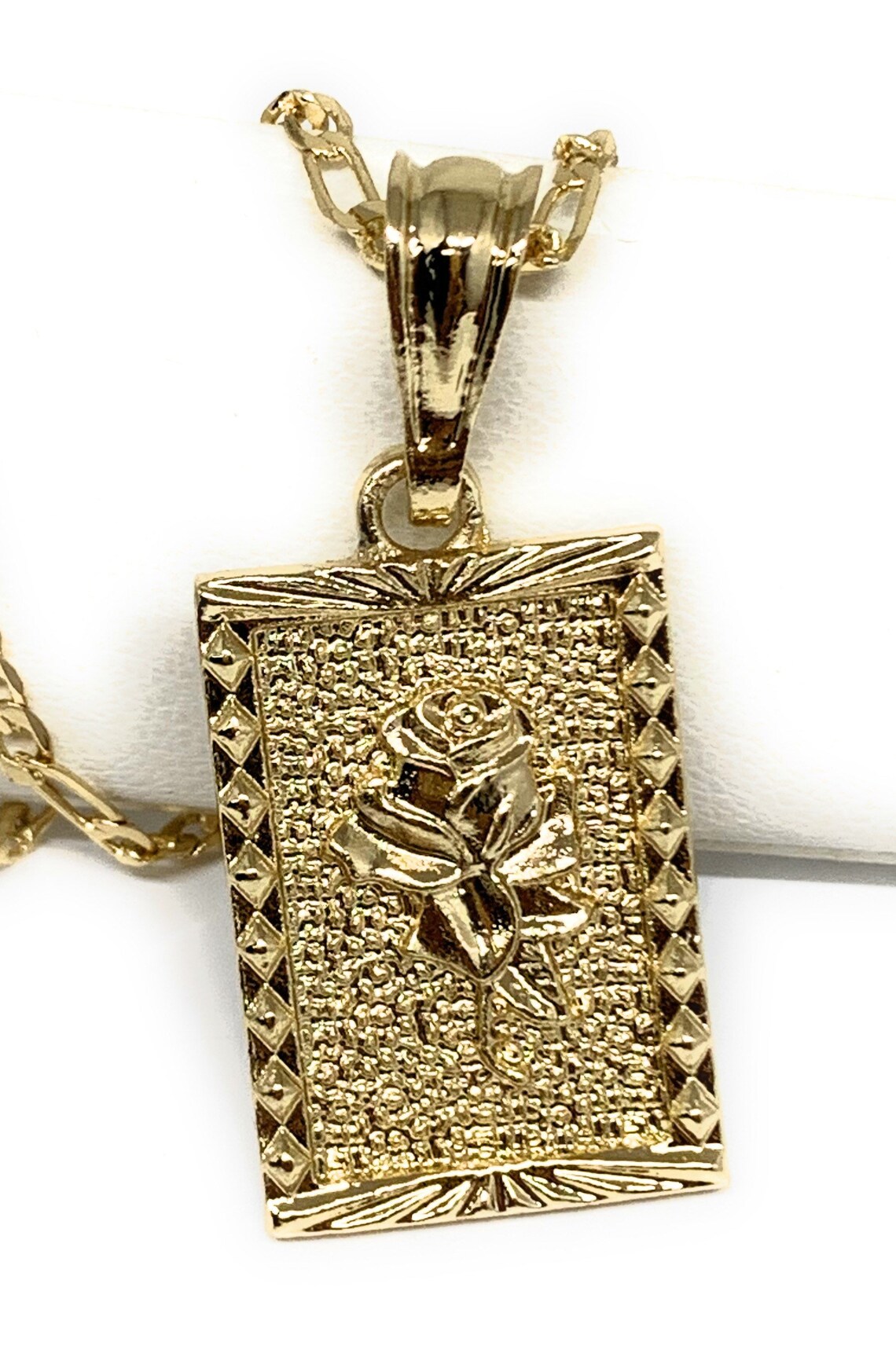 Gold Plated Rose Square Portrait Pendant Necklace Chain 24” Flor Rosa ...
