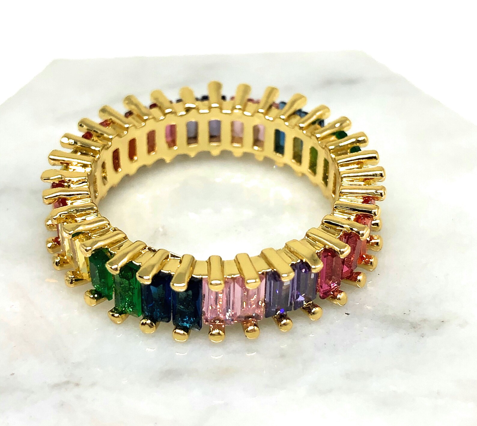 Gold Plated Multi-color Vibrant Rainbow Rhinestone Baguette - Etsy