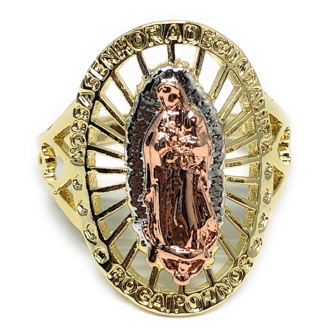 Tri-color Gold Plated Virgin Mary Ring Virgen De Guadalupe Anillo Tres ...
