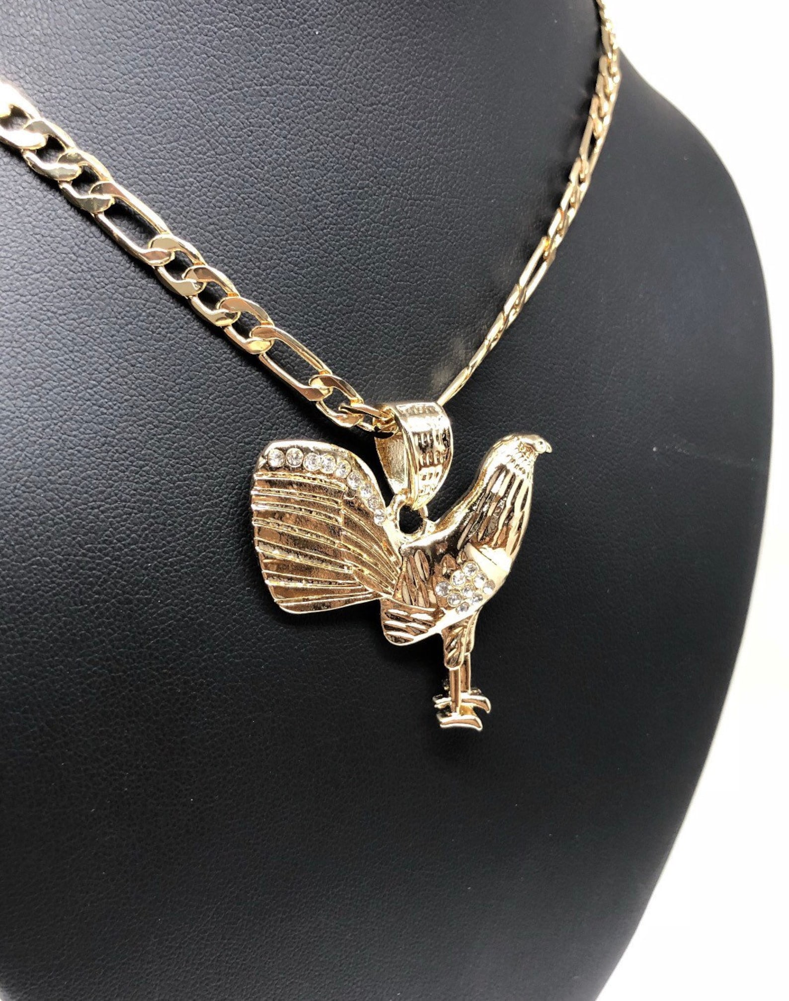Gold Plated Chicken Rooster Pendant Necklace Figaro 26 | Etsy