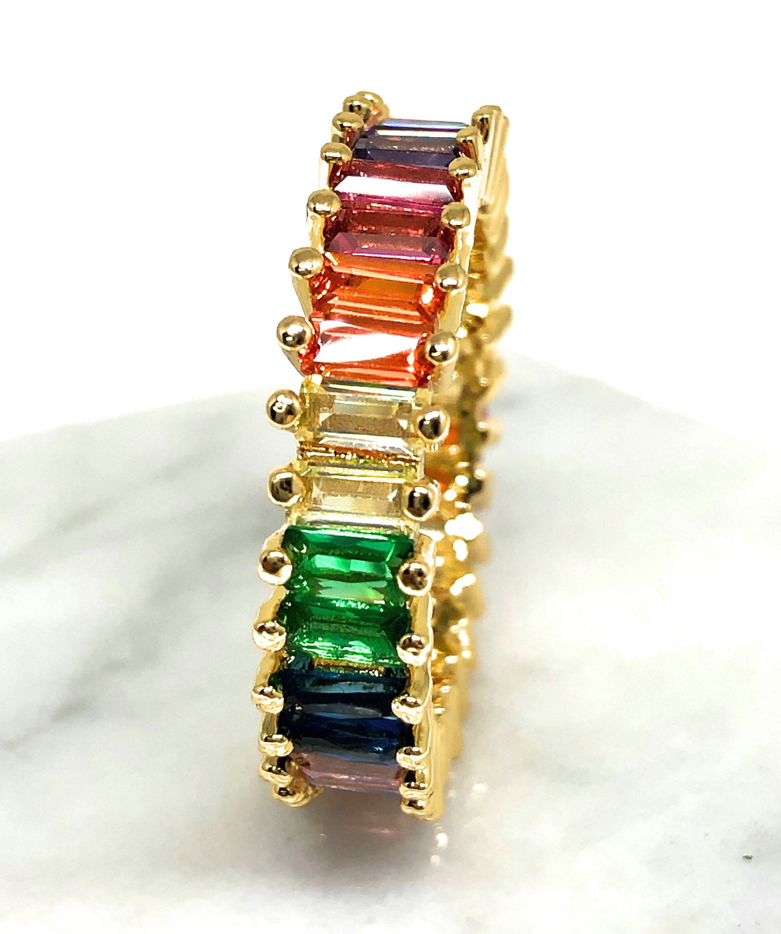 Gold Plated Multi-color Vibrant Rainbow Rhinestone Baguette - Etsy