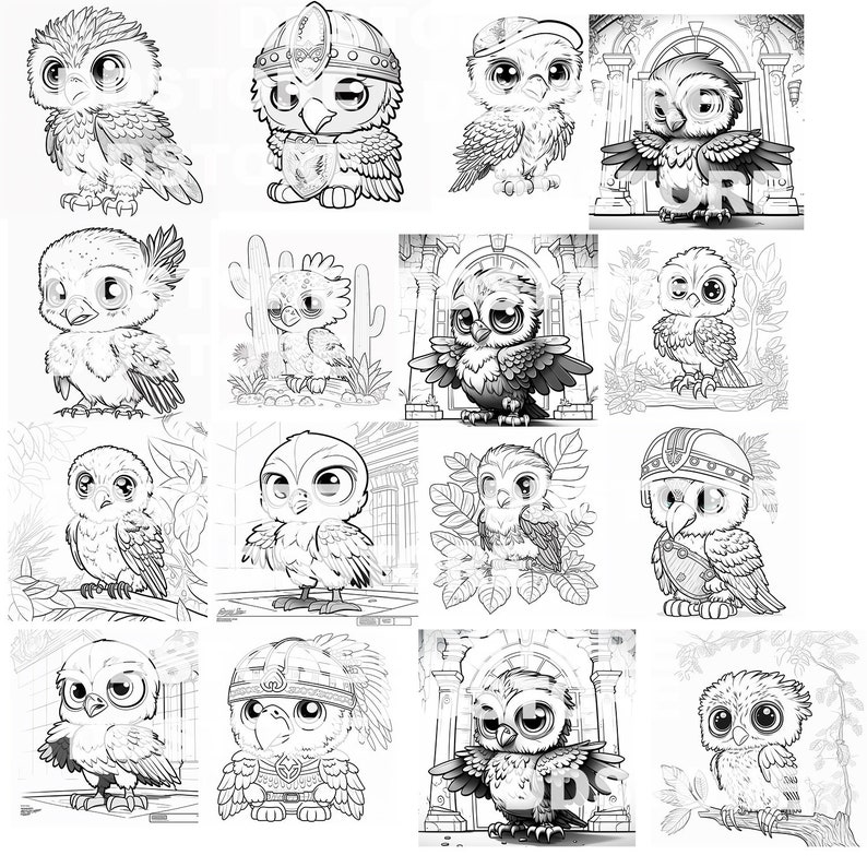 Baby CUTE Eagle Coloring Page Book, Instant Download - Grayscale ...