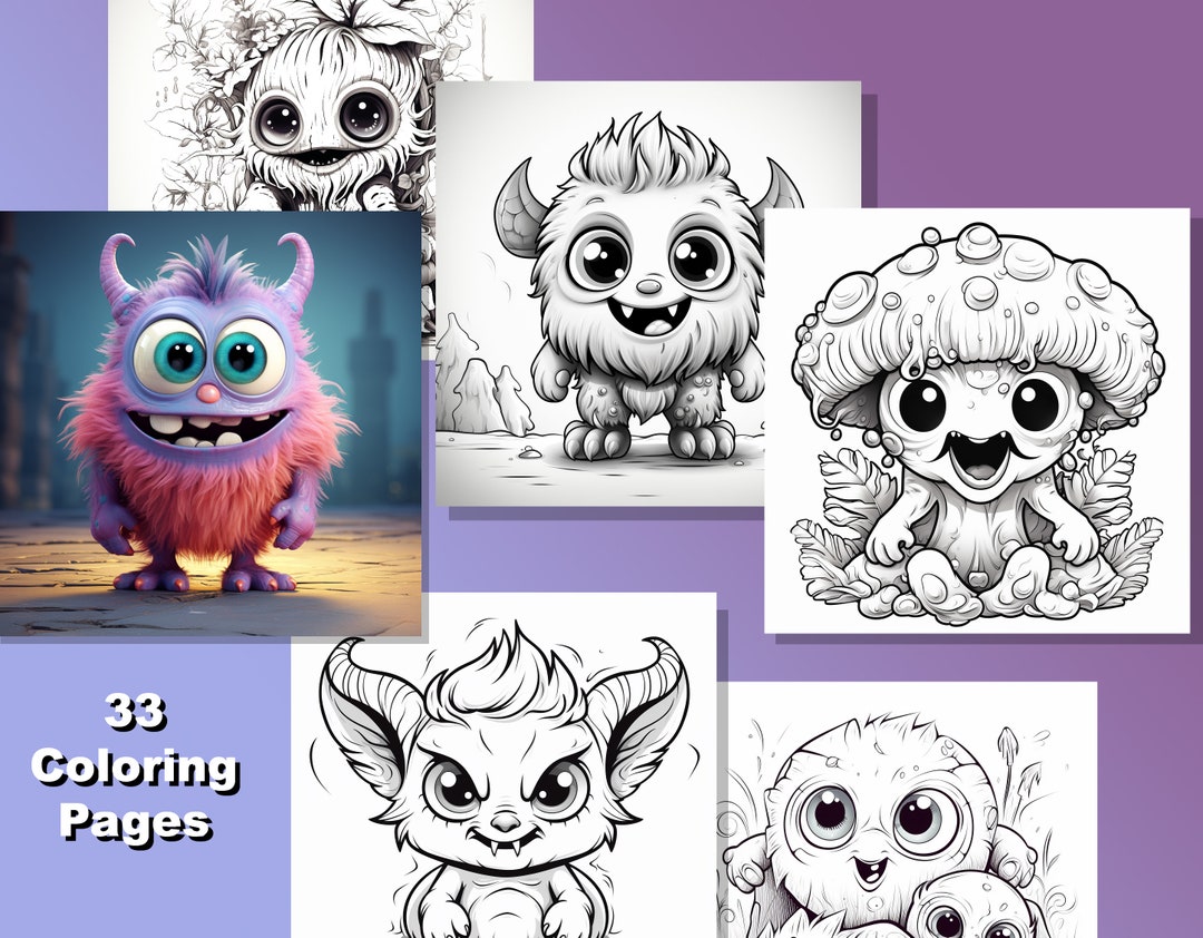 Baby Monsters, Instant Download - Grayscale Coloring Page for Kids ...