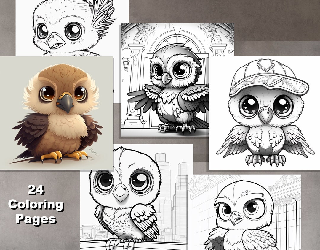 Baby CUTE Eagle Coloring Page Book, Instant Download - Grayscale ...