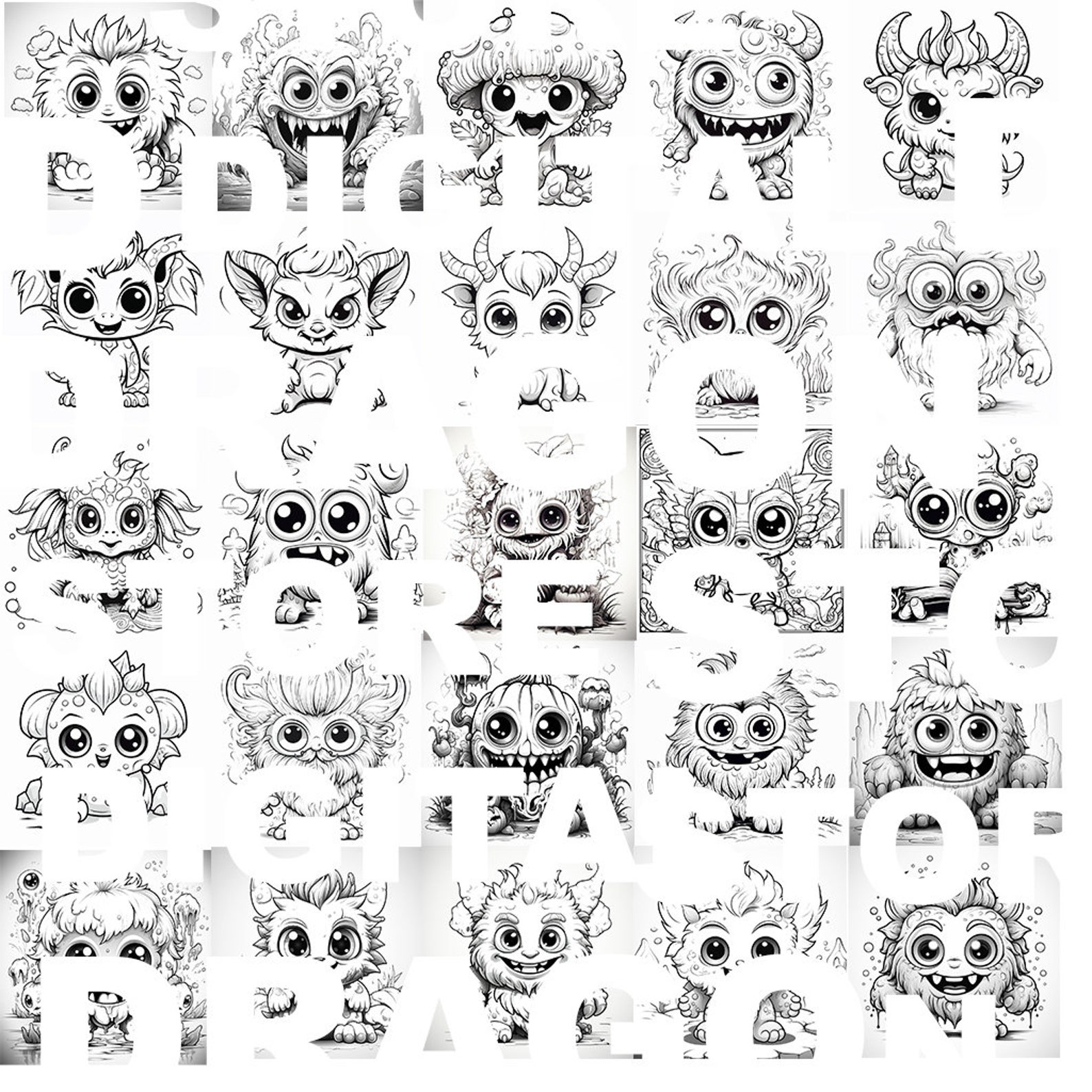 Baby Monsters, Instant Download - Grayscale Coloring Page for Kids ...
