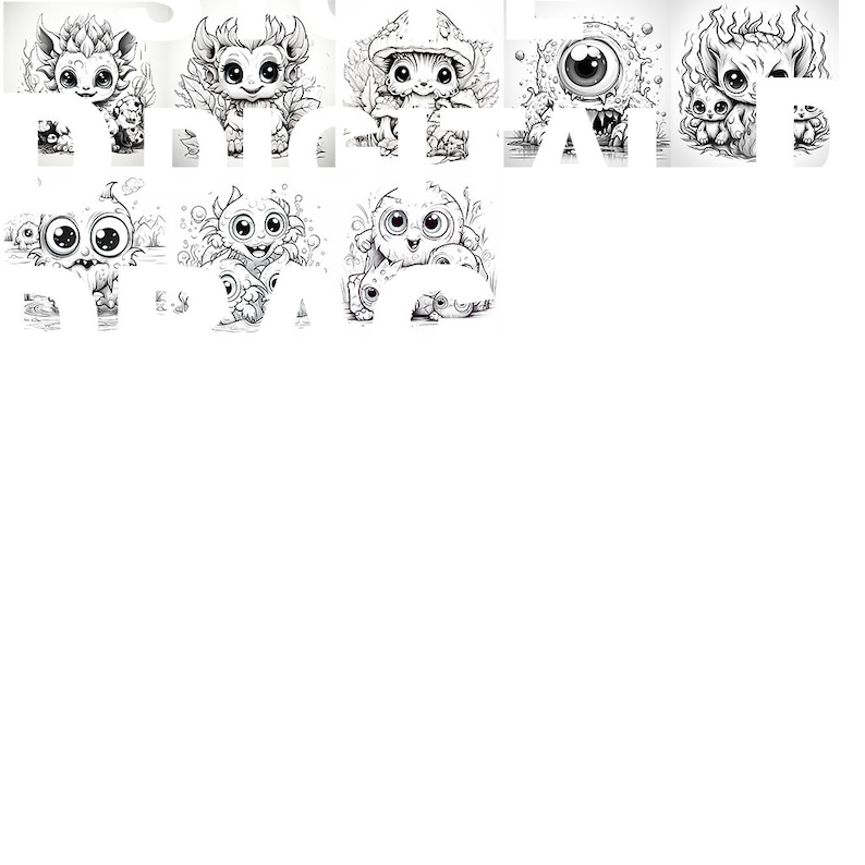 Baby Monsters, Instant Download - Grayscale Coloring Page for Kids ...