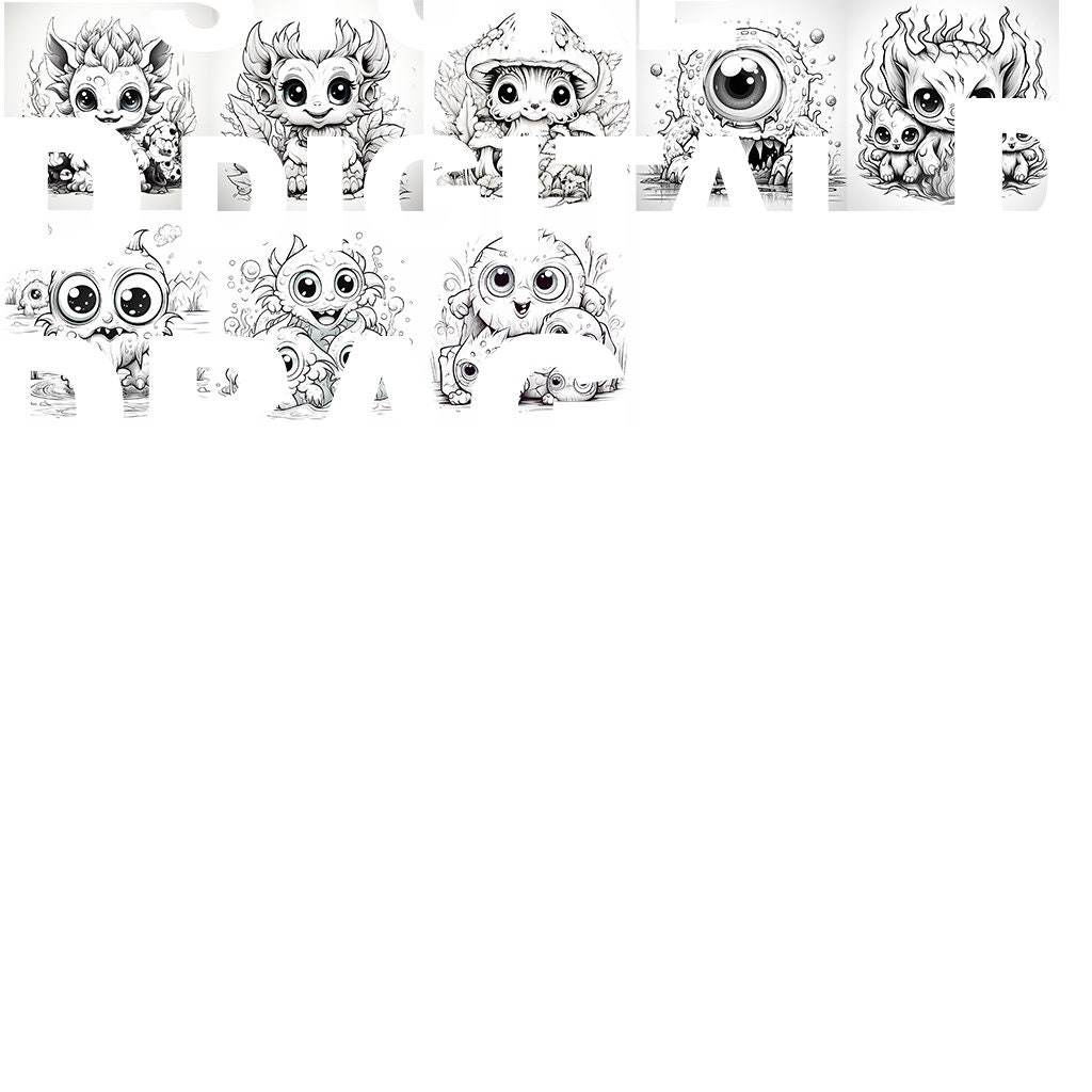 Baby Monsters, Instant Download - Grayscale Coloring Page for Kids ...