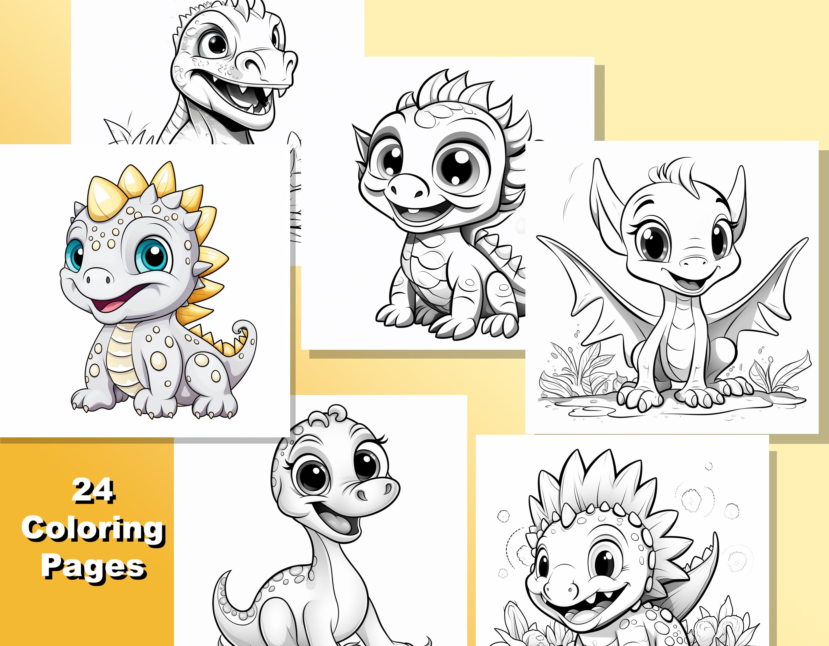 Baby Cute Dinosaur Animals, Instant Download - Grayscale Coloring Page ...