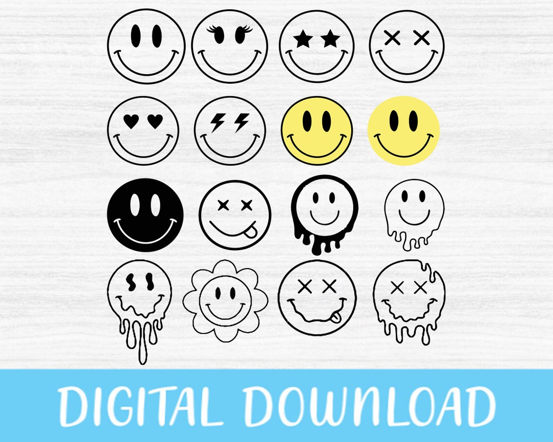 Smiley Face Svg, Smiley Svg, Happy Face Svg, Melting Smiley Svg, Groovy ...