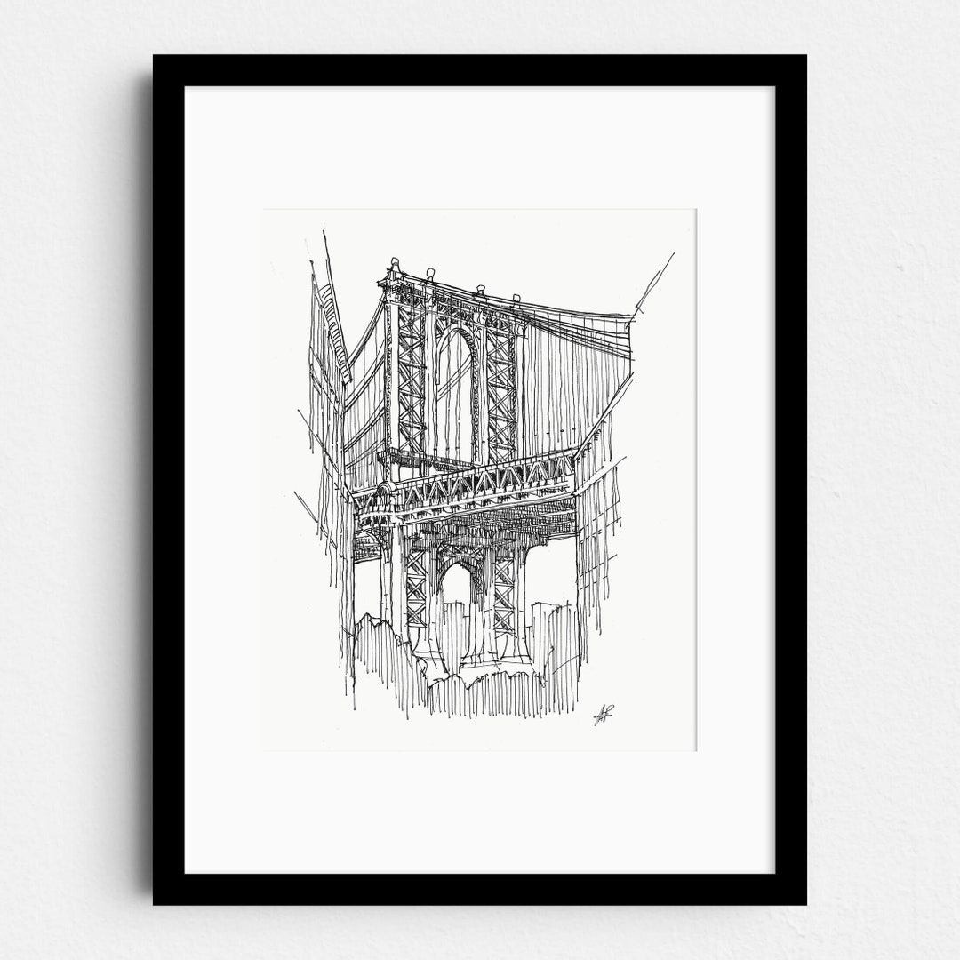 Manhattan Bridge Drawing | New York Print | Architecture Poster - Etsy