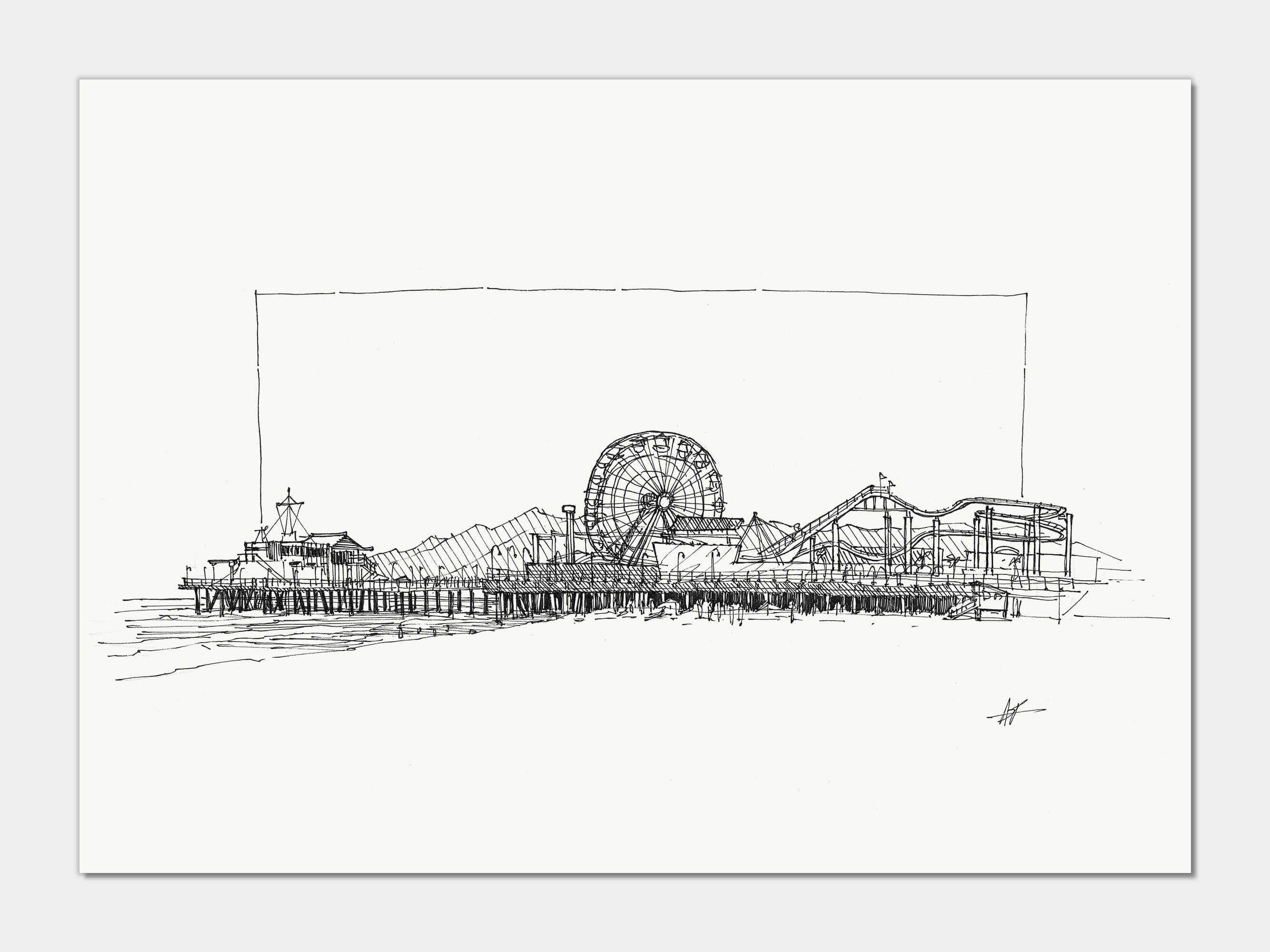 Santa Monica Pier, Santa Monica, Californa Famous Scenerey Drawing - Etsy