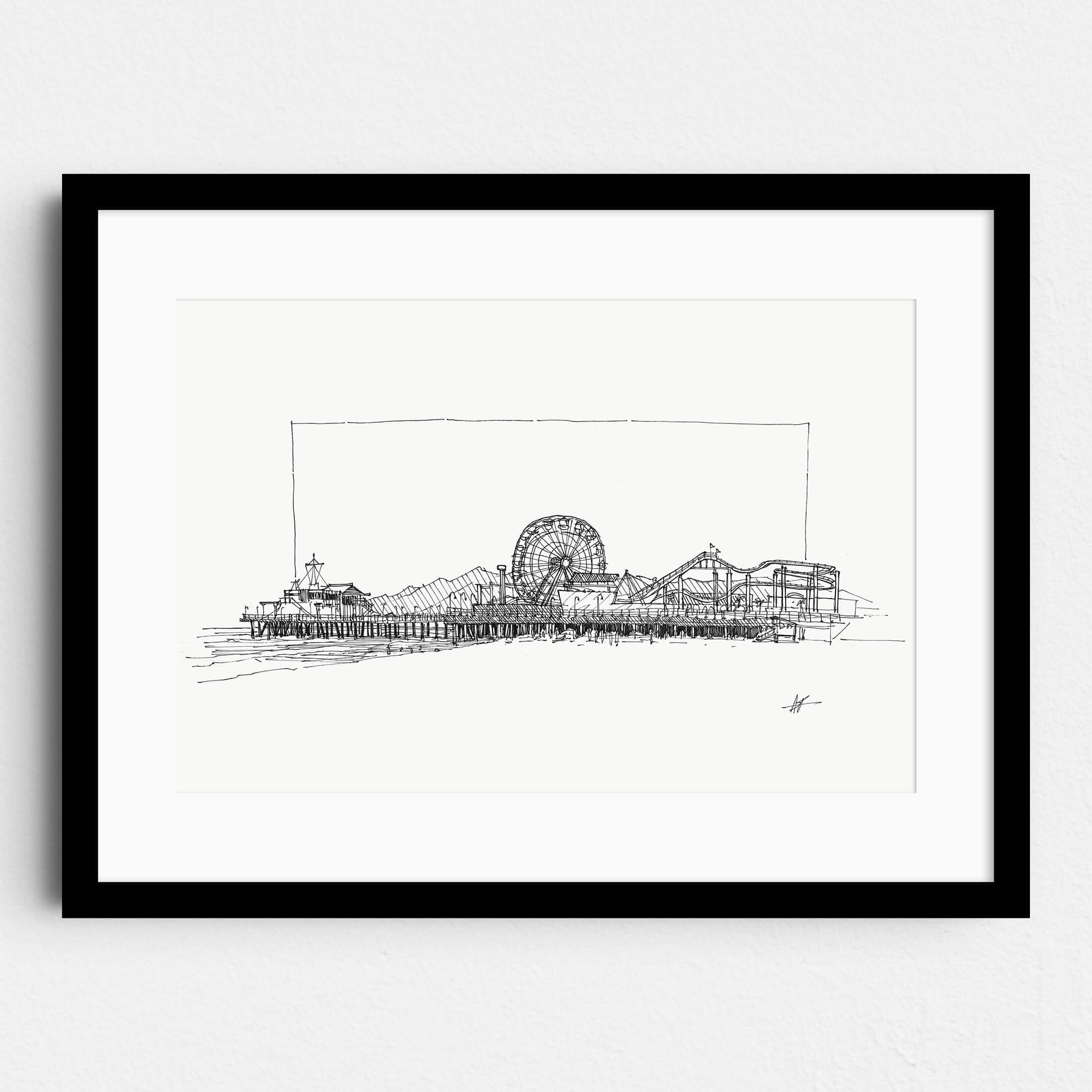 Santa Monica Pier, Santa Monica, Californa Famous Scenerey Drawing - Etsy