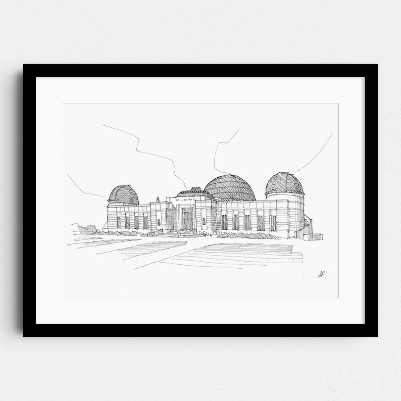 Griffith Observatory Drawing | Los Angeles Print | Architecture Poster ...