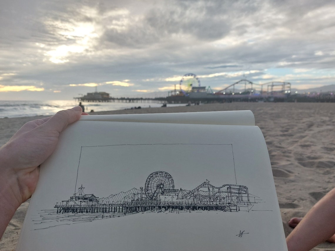 Santa Monica Pier, Santa Monica, Californa Famous Scenerey Drawing - Etsy