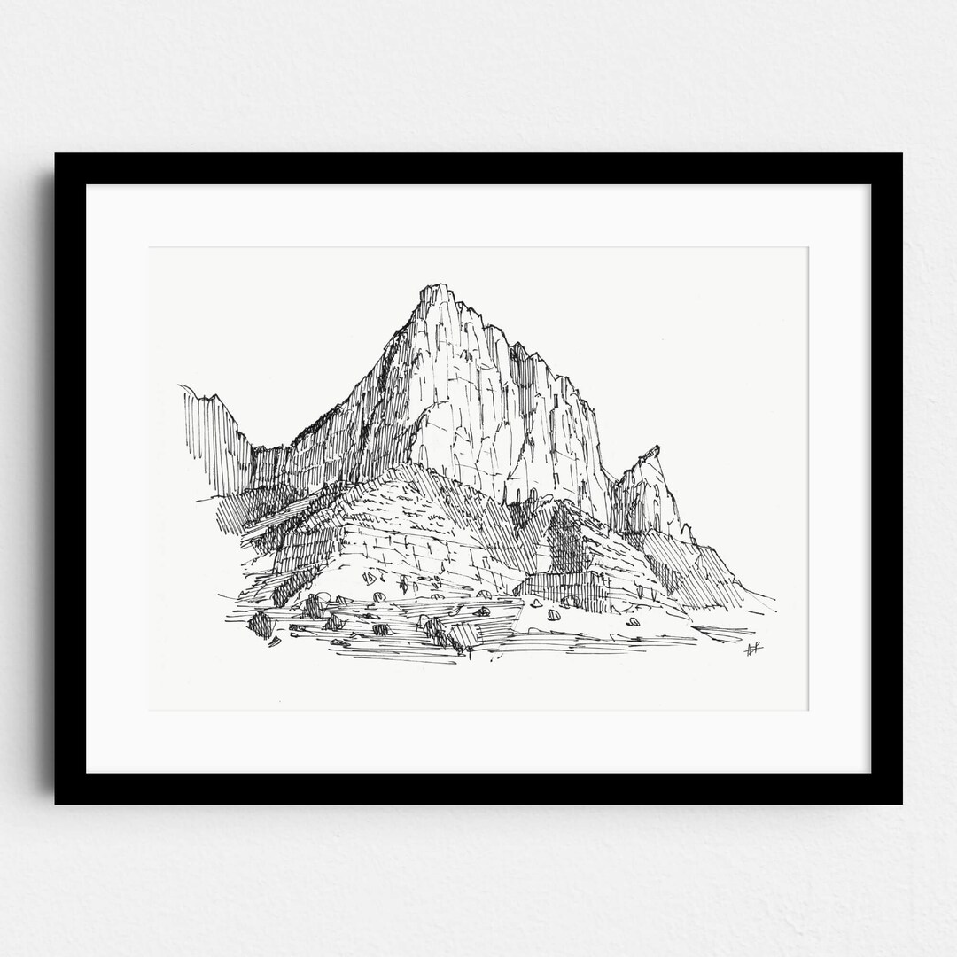 Watchman Zion Drawing | Utah Print | National Park Poster - Etsy