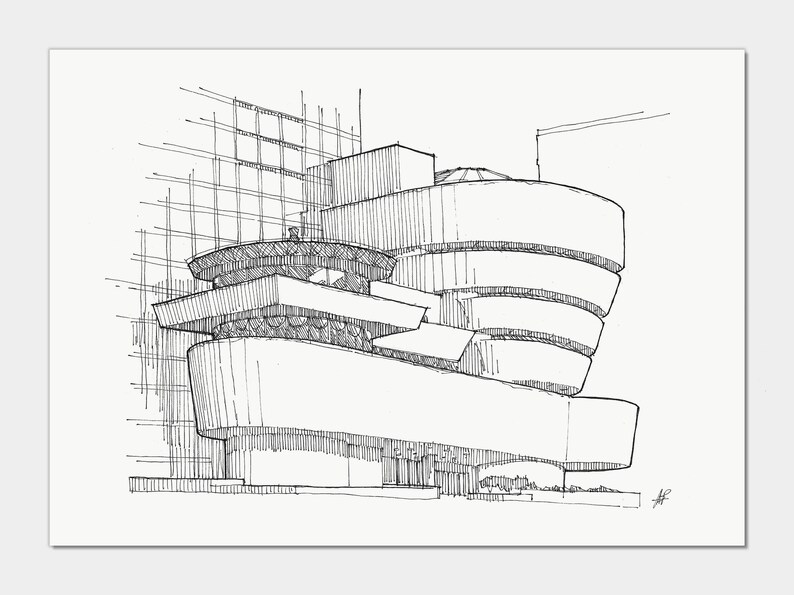 Guggenheim Museum Drawing | New York Print | Architecture Poster - Etsy