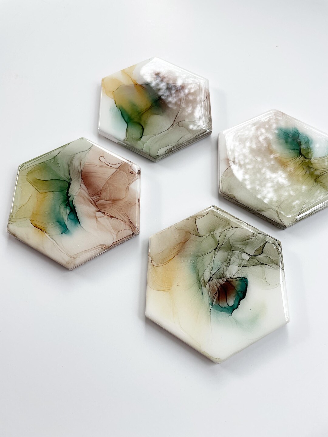 Earth Color Alcohol Ink Tile Coasters Set, Resin Coated Coasters, Hand ...