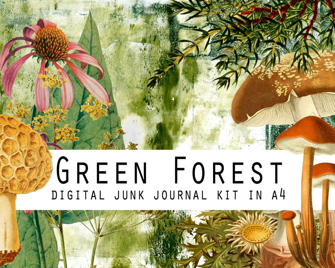 GREEN FOREST Digital Junk Journal Kit With 5 Design Pages, 3 Background ...