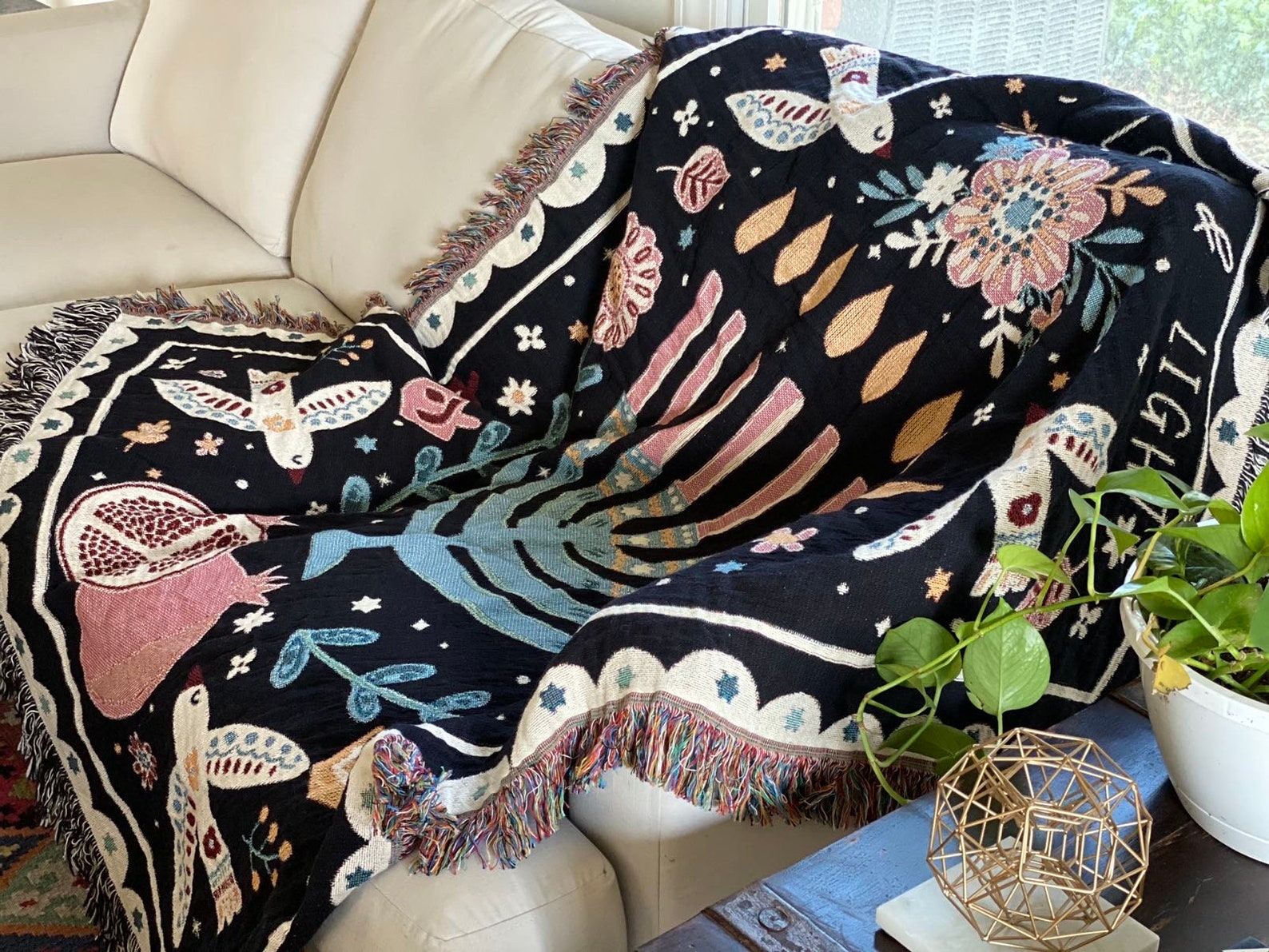 Jewish Home Blessing Decor Modern Jewish Art Hanukkah Throw - Etsy