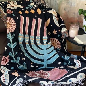 Jewish Home Blessing Decor Modern Jewish Art Hanukkah Throw Blanket ...