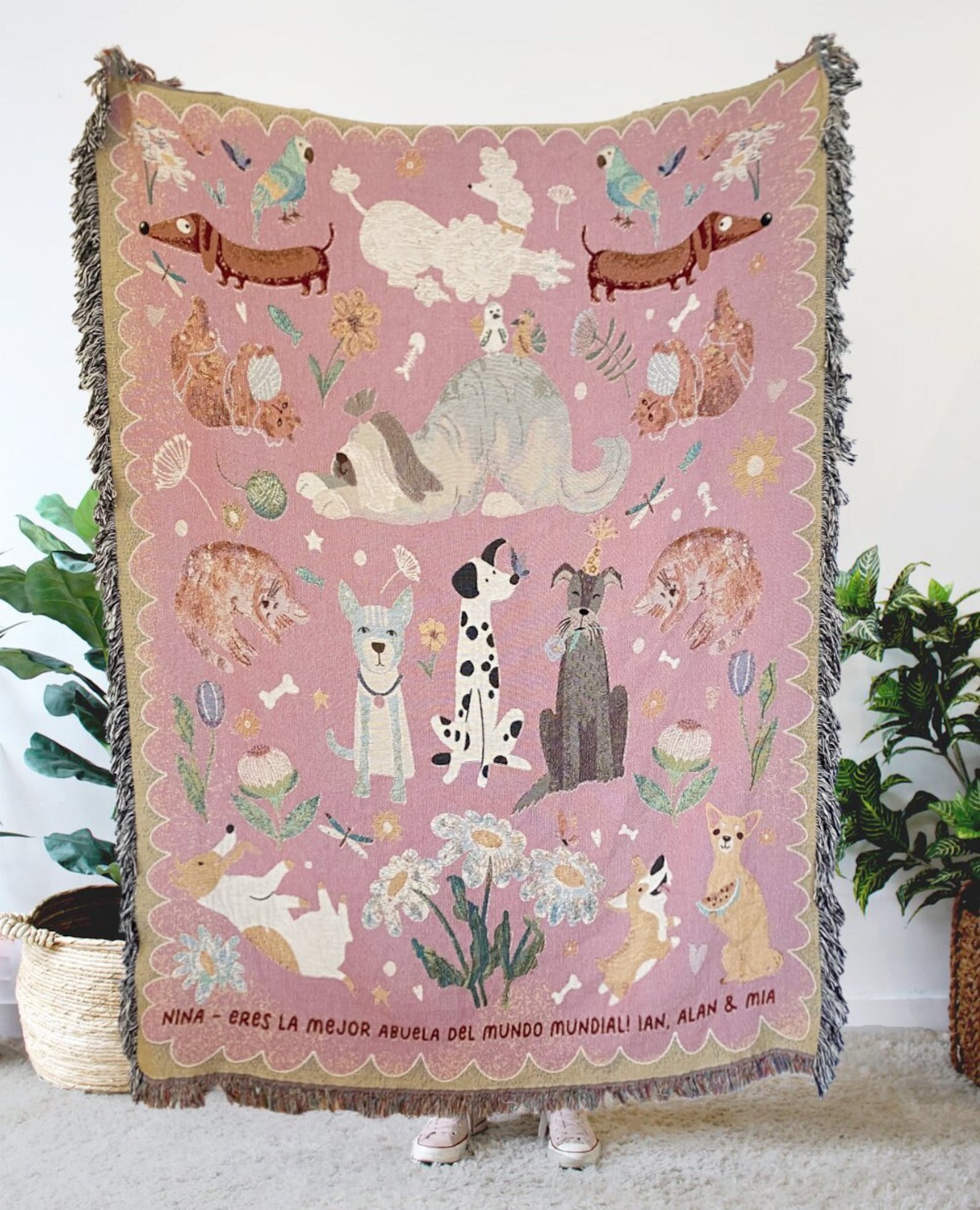 Custom Blanket for Pet Lovers Cat and Dog Woven Throw Tapestry ...