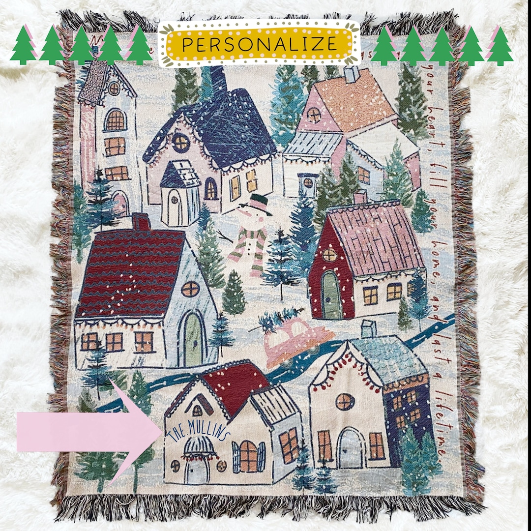 Holiday Cozy Decor. Winter Village Woven Throw Blanket. Personalized ...