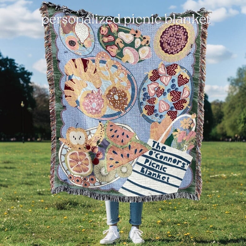 Personalized Picnic Blanket, Woven Beach Blanket, Lavender Aesthetic ...