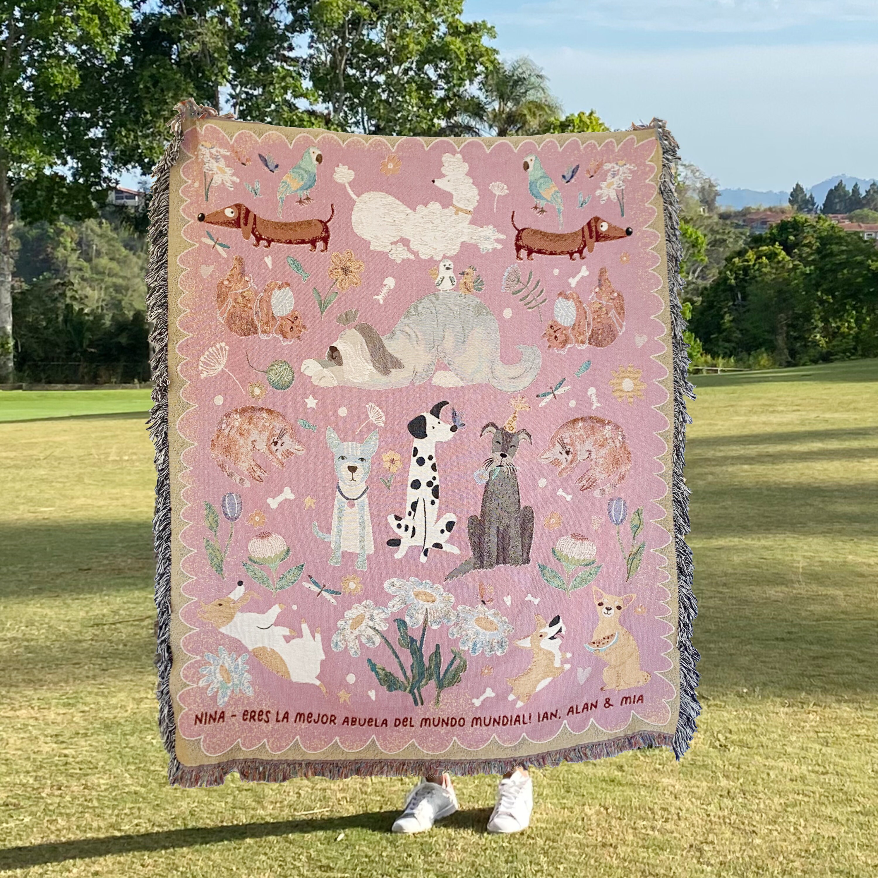 Custom Blanket for Pet Lovers Cat and Dog Woven Throw Tapestry ...
