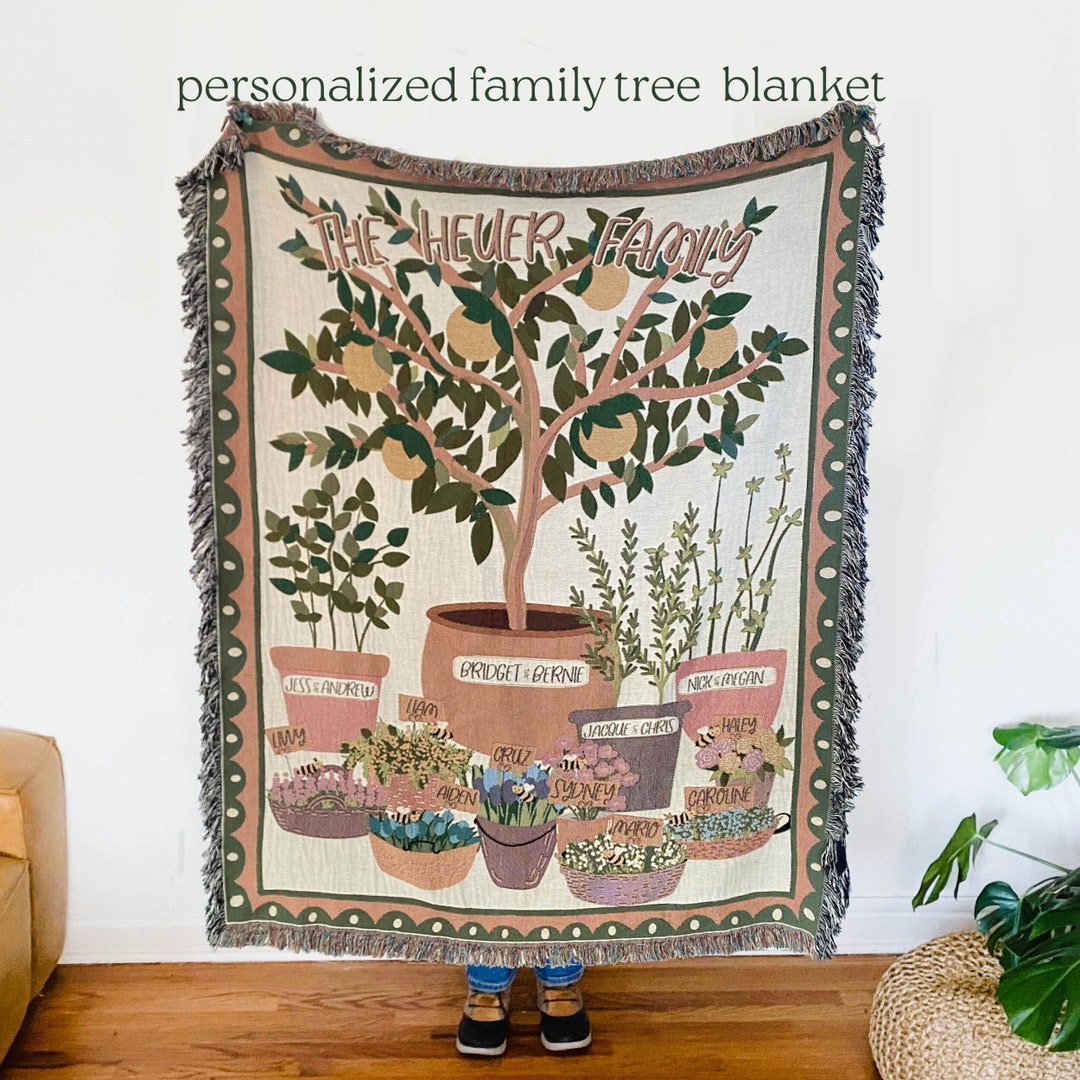 Family Tree Custom Tapestry Blanket, Grandmas Garden Woven Blanket ...