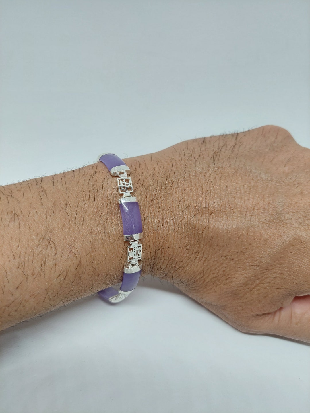 LAVENDER JADE Link Bracelet. 7 Jade Link Section Bracelet in Sterling ...