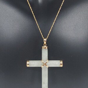 GREEN Jade LARGE Cross Natural Color Grade A Pendant/necklace in 14k ...