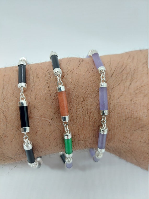 JADE Tube Link Bracelet. Jade Link Section Tube Bracelet in Sterling Silver lavender onyx multi Color. Best Gift for Her and for Him. Etsy UK