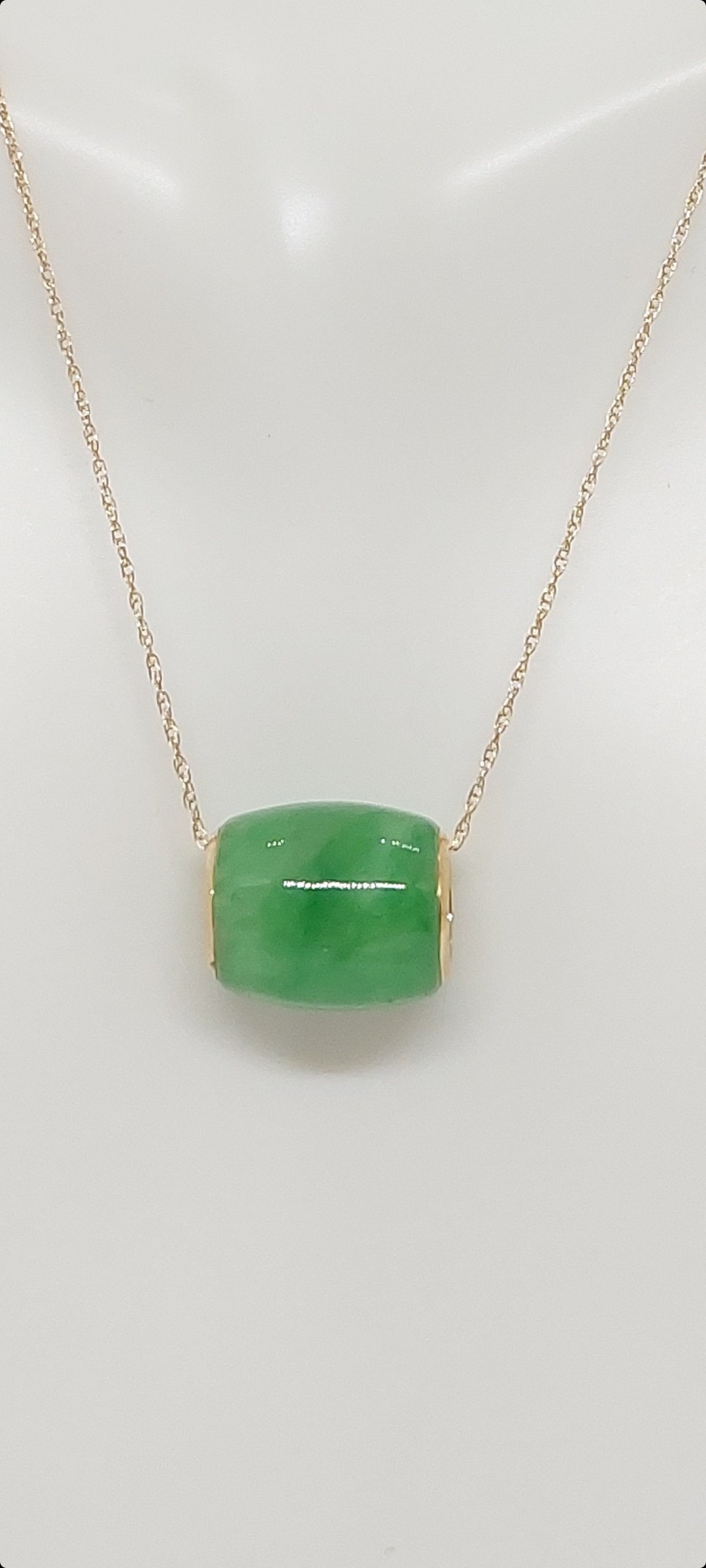 Green Jade Barrel Pendant Necklace: 14k Yellow Gold Rope Chain - Etsy
