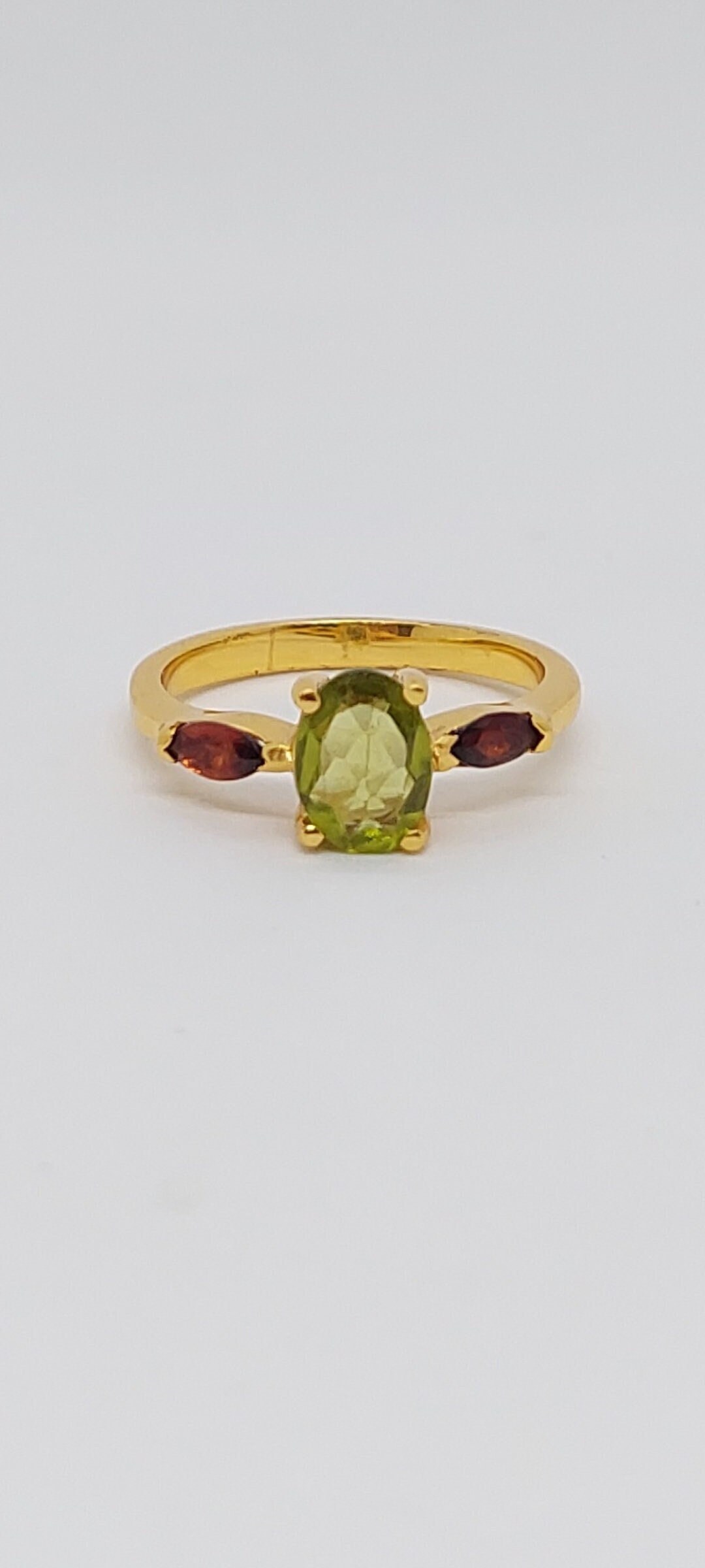 24k Gold Plated Sterling Silver Peridot Garnet Ring - Handmade USA - Etsy
