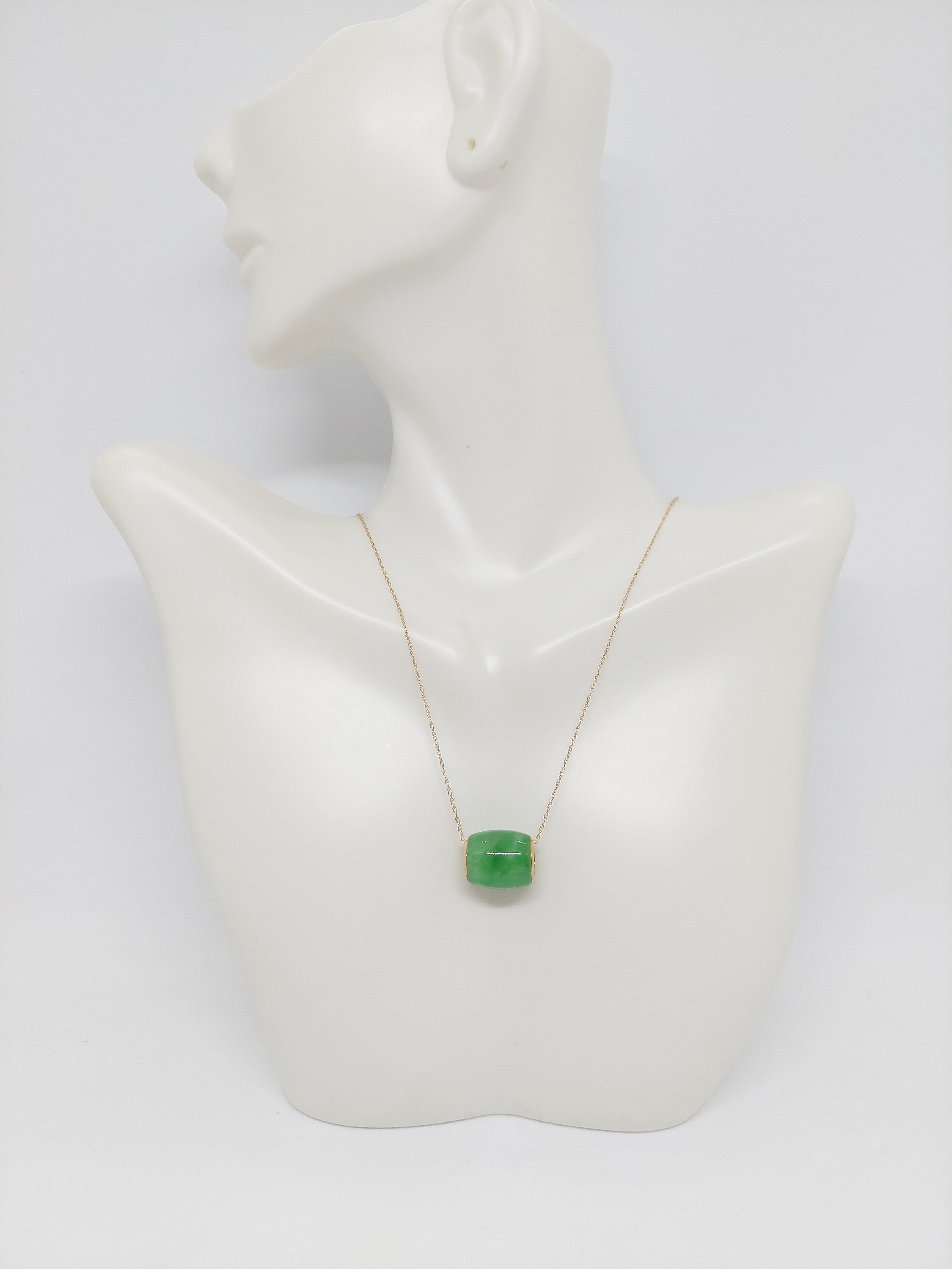 Green Jade Barrel Pendant Necklace: 14k Yellow Gold Rope Chain - Etsy