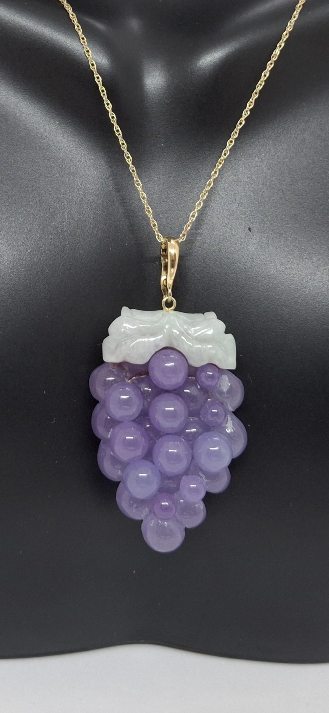 Purple/natural Color Green GRAPES 14k Yellow Gold Pendant. Lavender ...