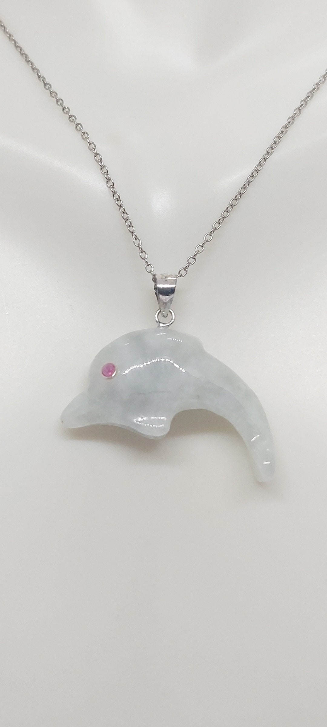 GREEN Jade Natural Color Grade A Dolphin Pendant 925 Silver. Jade/ruby ...