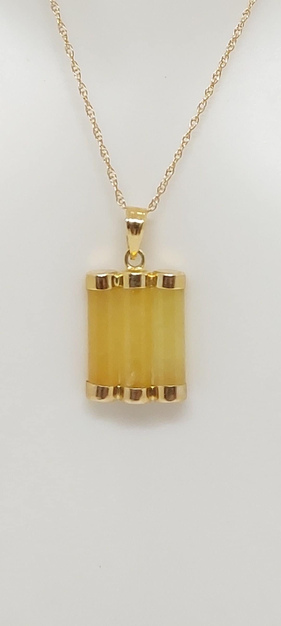 YELLOW Jade Triple Tube 14k Yellow Gold Charm/pendant/necklace. Yellow ...