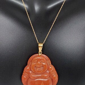 RED Jade Buddha in 14k Yellow Gold Pendant / Necklace 18 Inches Yellow ...