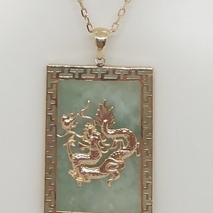 DRAGON Natural Color GREEN Jade Grade A. Large 35x25mm Square Luck ...