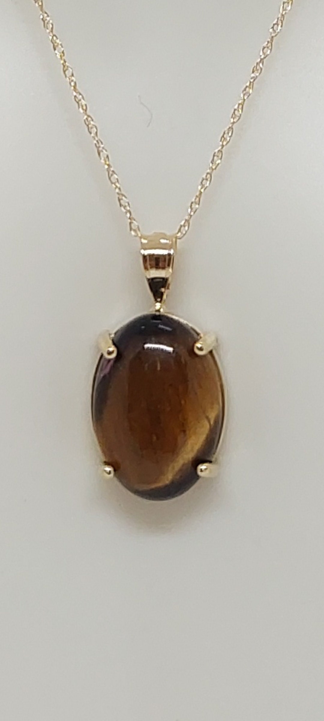 TIGER EYE Pendant/necklace in 14k Yellow Gold 18" Rope Chain. 14k YG ...