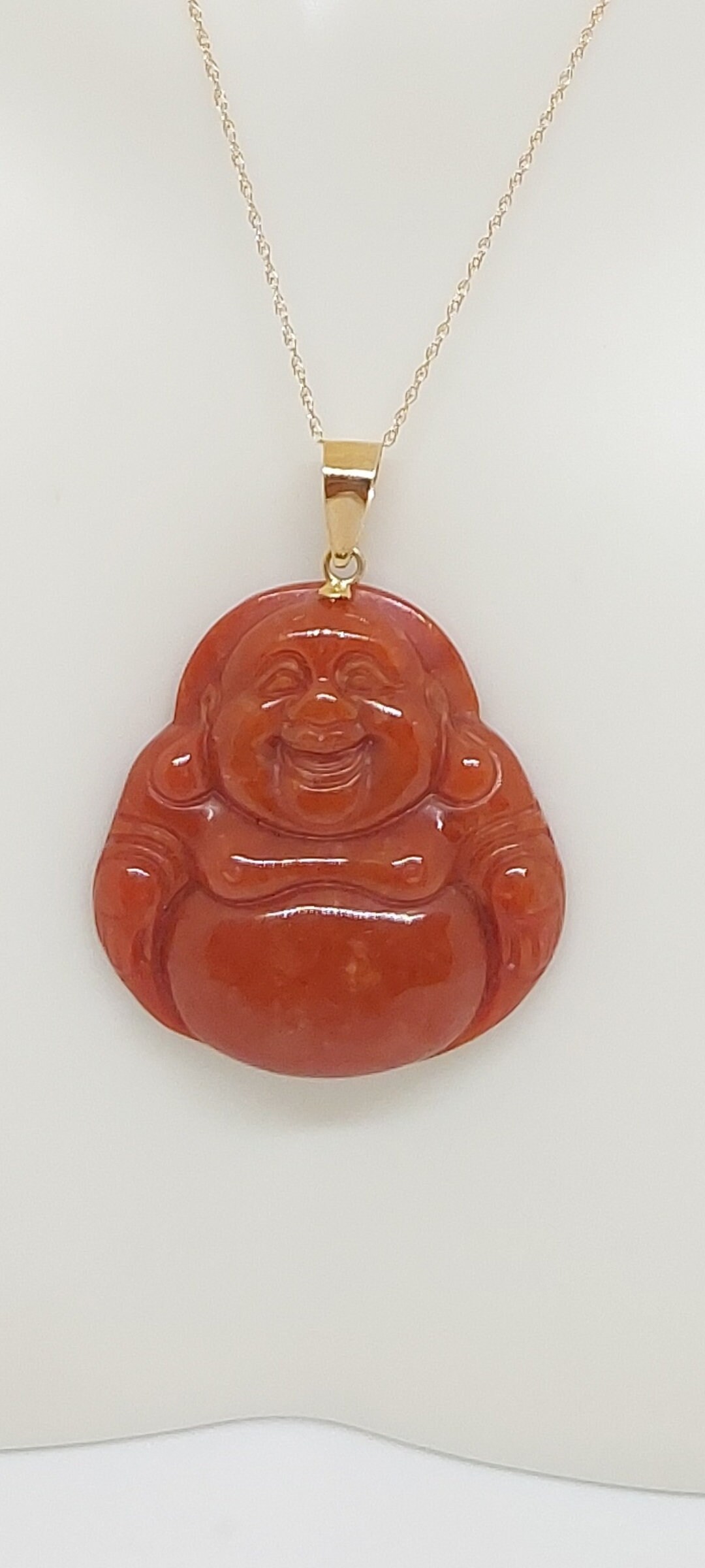 RED Jade Buddha in 14k Yellow Gold Pendant / Necklace 18 Inches Yellow ...
