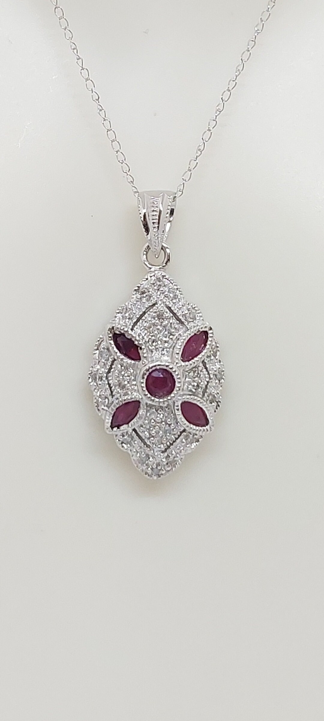 RUBY Diamonds Vitage 14k White Gold Pendant. Ruby Diamonds Pendant 14k ...