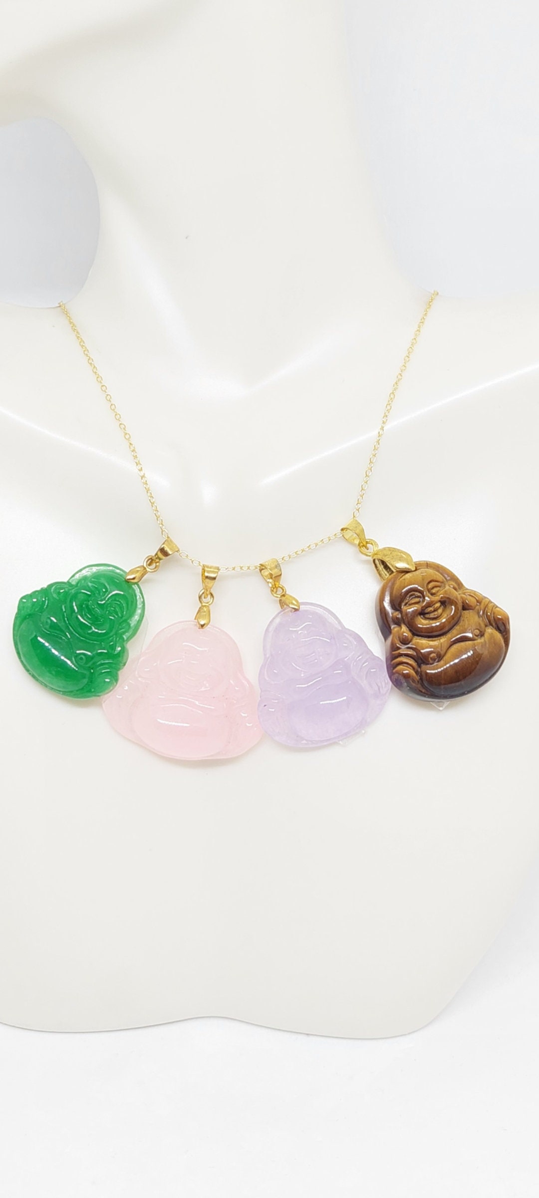 Multi Colors JADE Buddha Pendant/necklace 16" - 2" Extended Chain ...