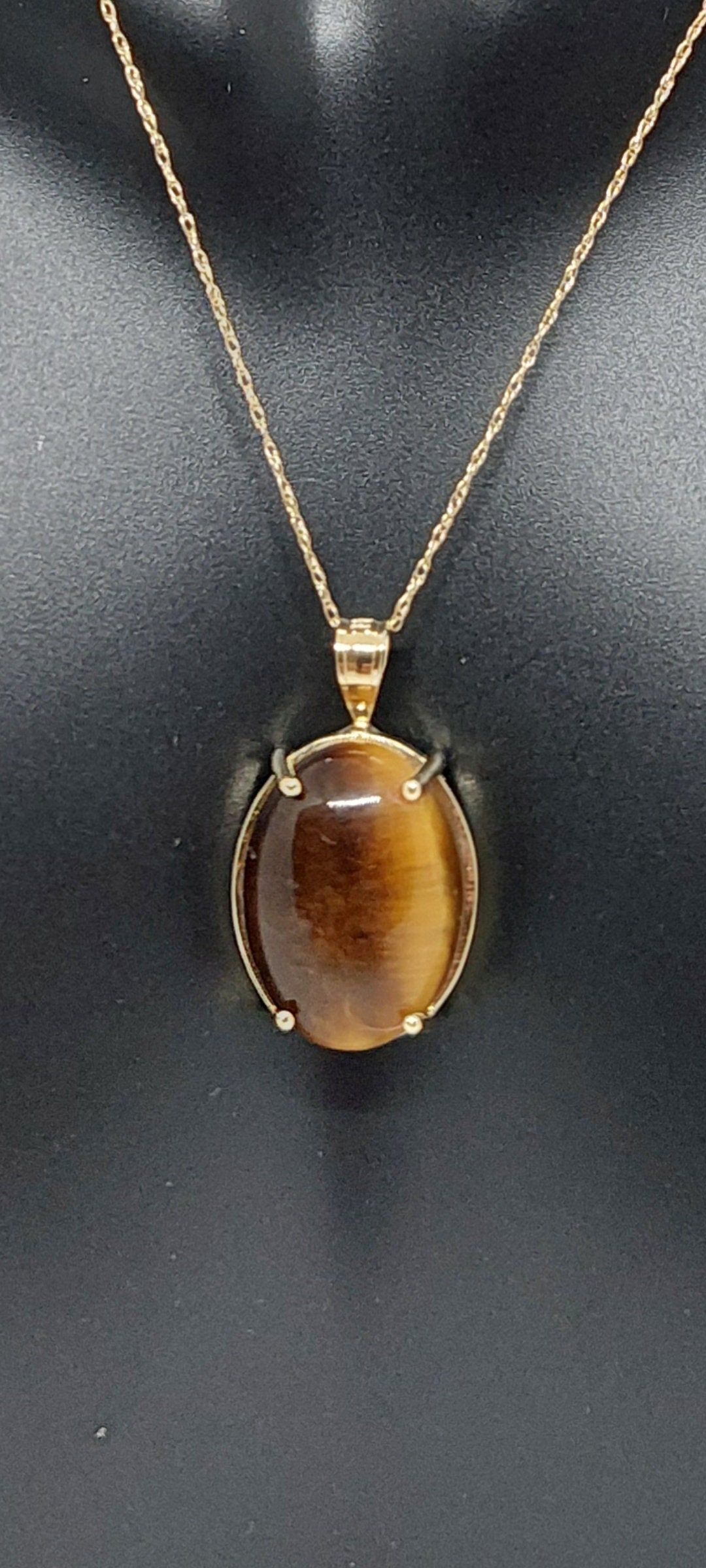 14k Yellow Gold Tiger Eye Pendant Necklace - USA Made - Etsy