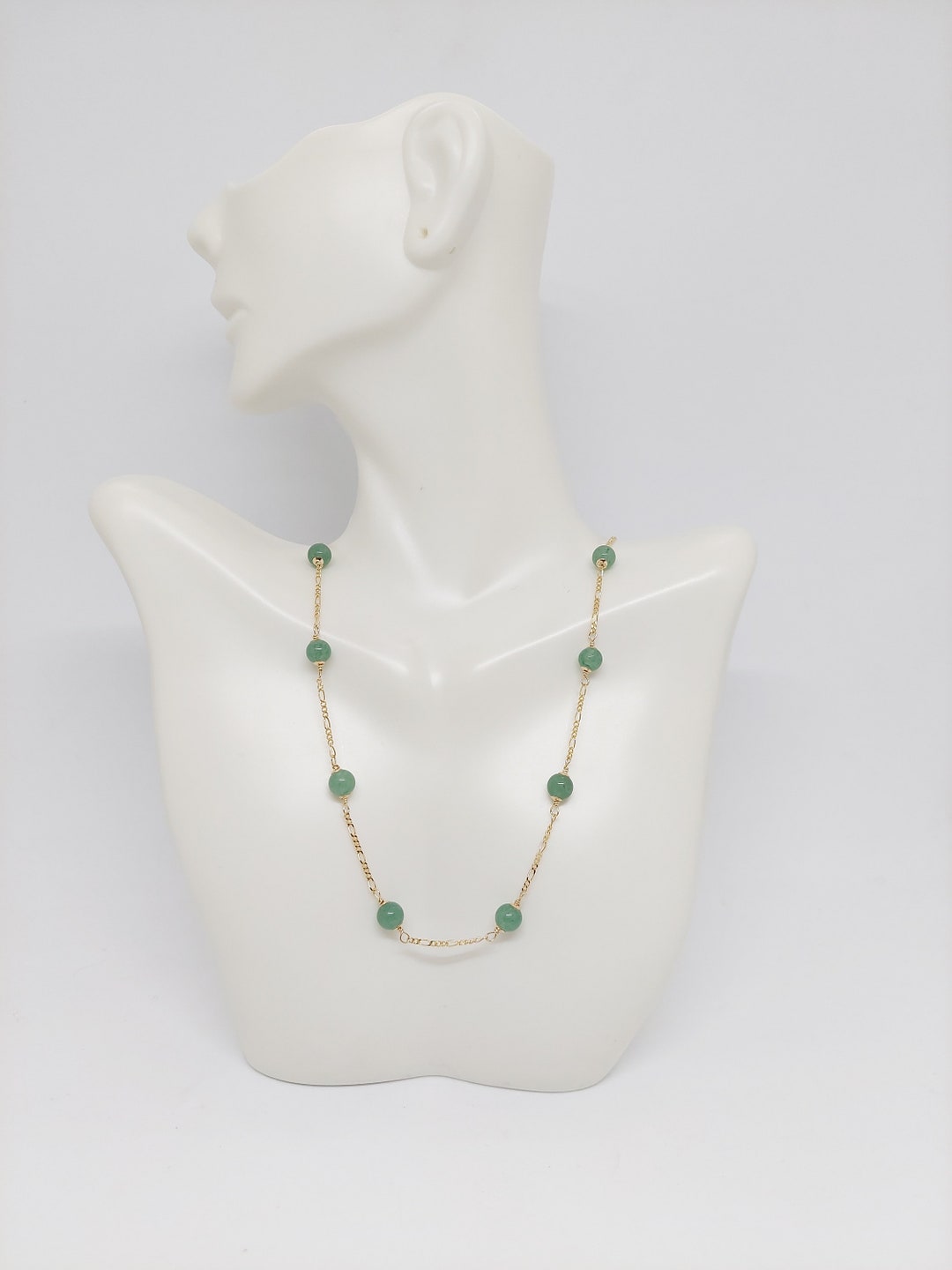 Green Jade Chain Necklace in 14k Yellow Gold. 6mm Green Jade 14k Yellow ...