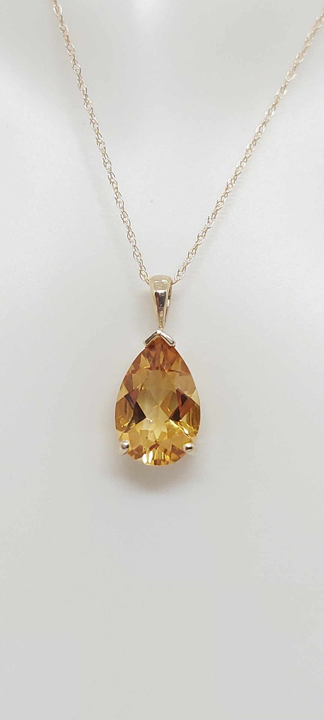 CITRINE Drop 14k Yellow Gold Pendant/necklace. Natural Stone. 18" Gold ...