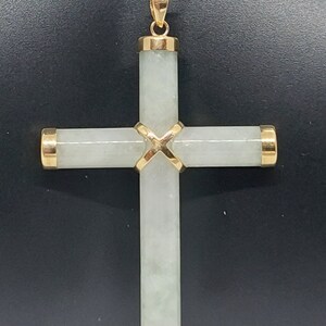 GREEN Jade LARGE Cross Natural Color Grade A Pendant/necklace in 14k ...