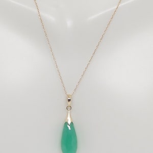 Green Jade Teardrop Pendant: Solid 14k Yellow Gold, 18" Rope Chain - Etsy
