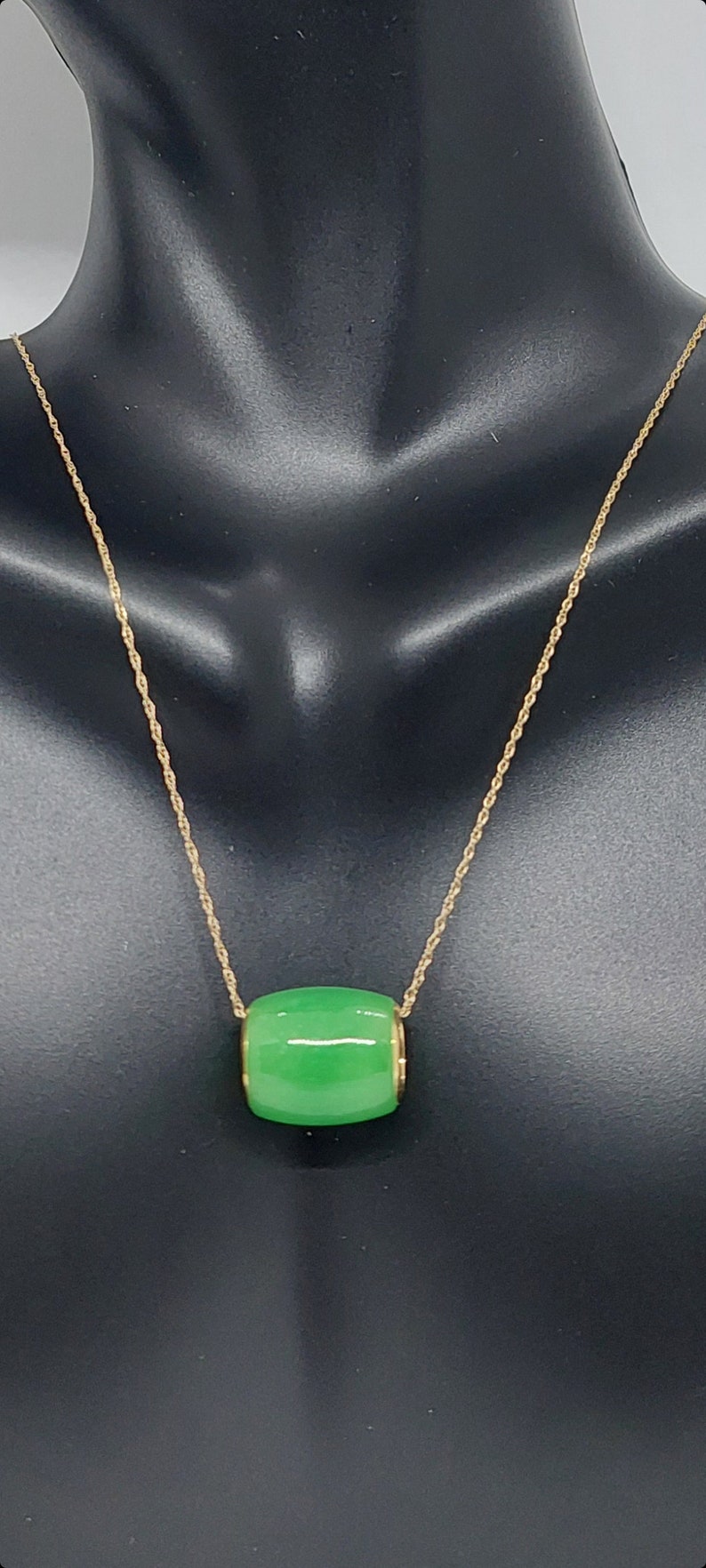 Green Jade Barrel Pendant Necklace: 14k Yellow Gold Rope Chain - Etsy